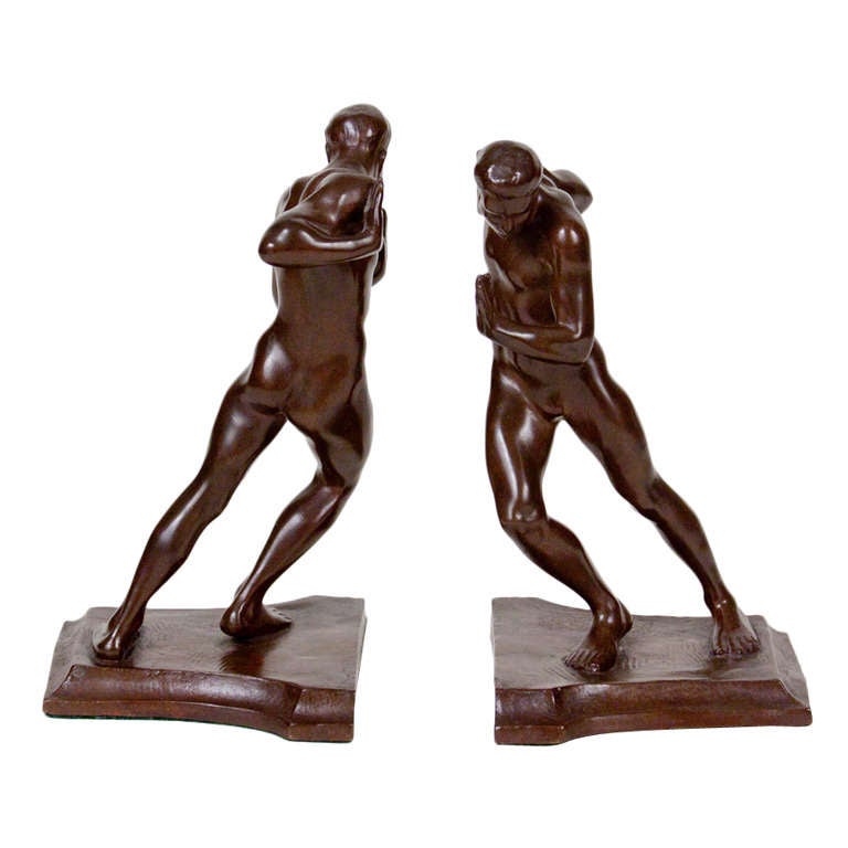 Harriet W. Frishmuth 'Pushing Men' Bookends at 1stDibs
