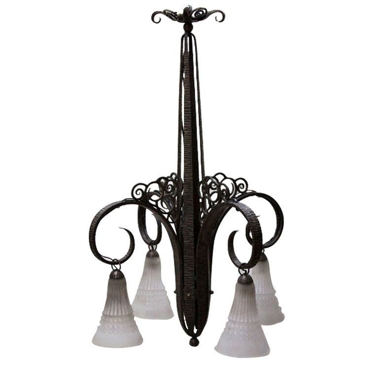 Art Deco Four-Arm Chandelier by Nics Freres For Sale at 1stDibs