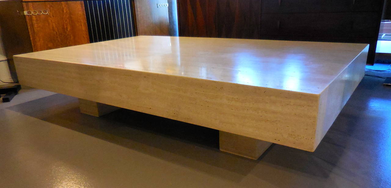 Monolithic Travertine Coffee Table Resting on Two Massive Travertine ...