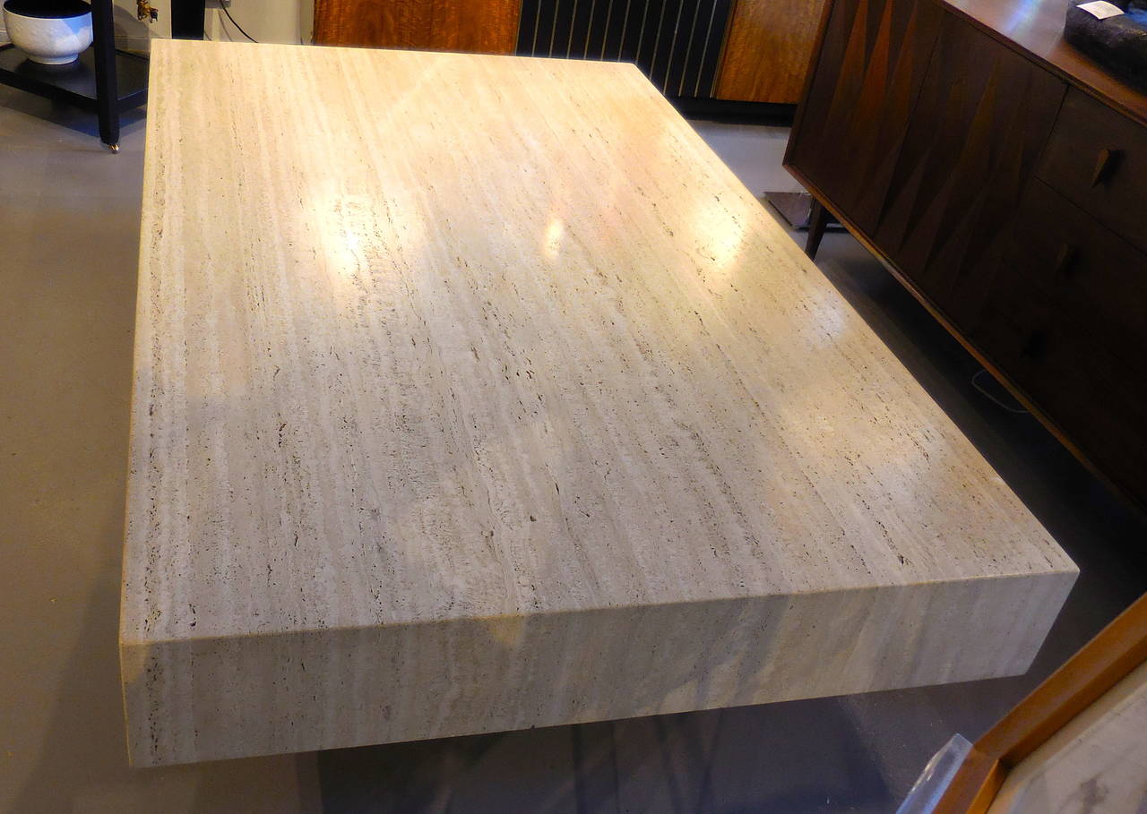 Monolithic Travertine Coffee Table Resting on Two Massive Travertine ...
