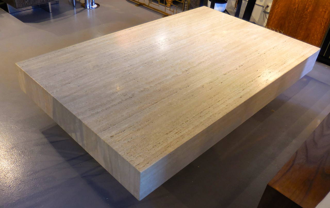 Monolithic Travertine Coffee Table Resting on Two Massive Travertine ...