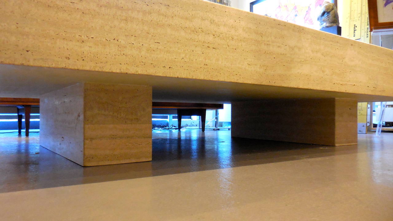 Monolithic Travertine Coffee Table Resting on Two Massive Travertine ...