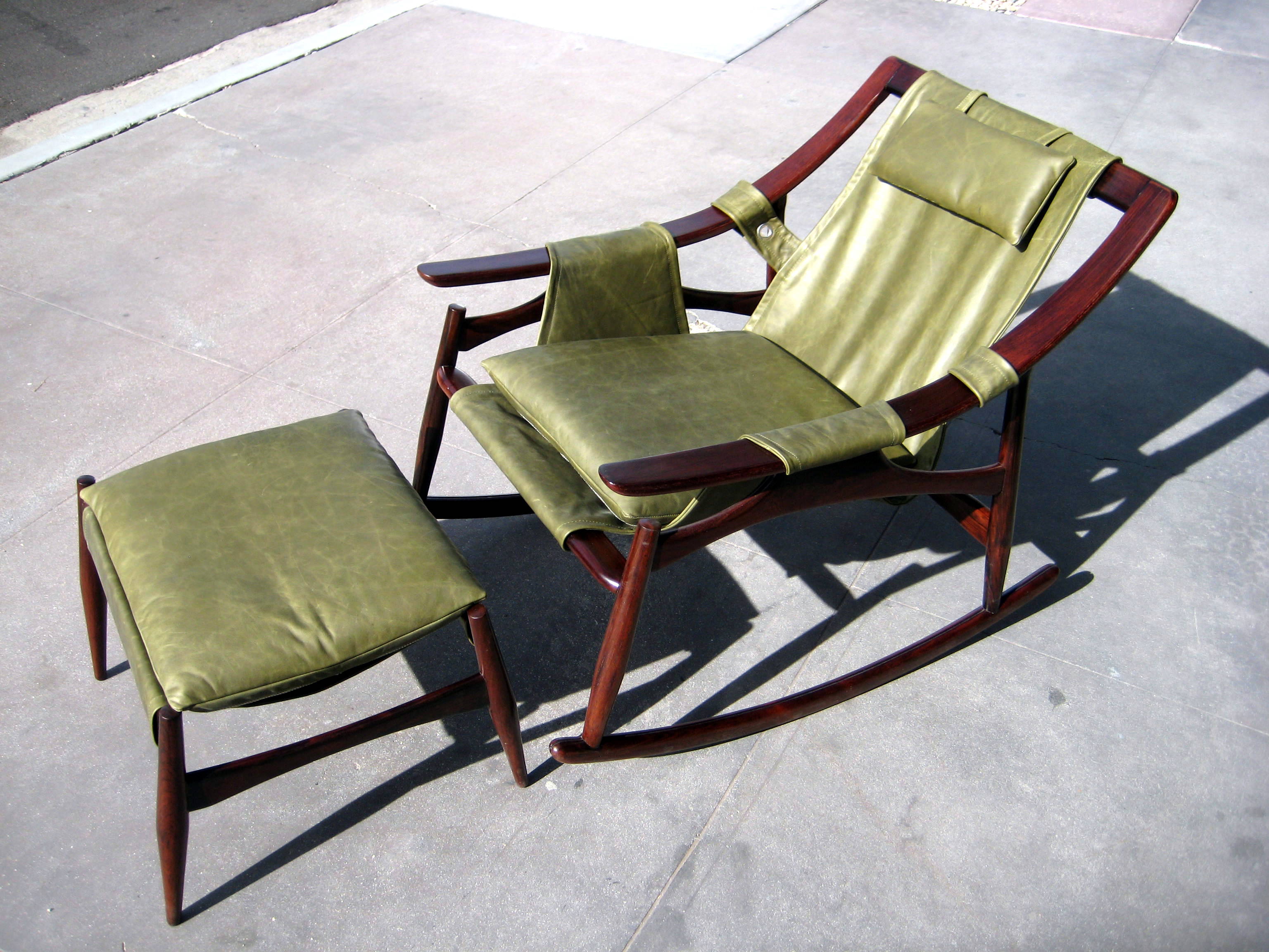 A Fine Brazilian Rosewood Rocking Chair and Ottoman. Circa 1960s at 1stDibs