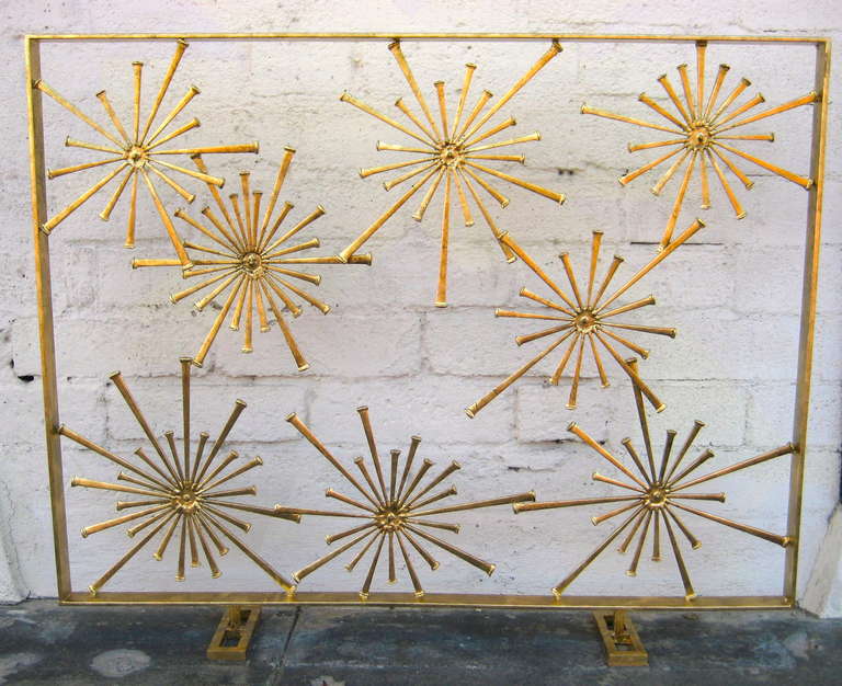 An Original Sculpted Gilded Steel Retro Starburst Fire Screen By ...