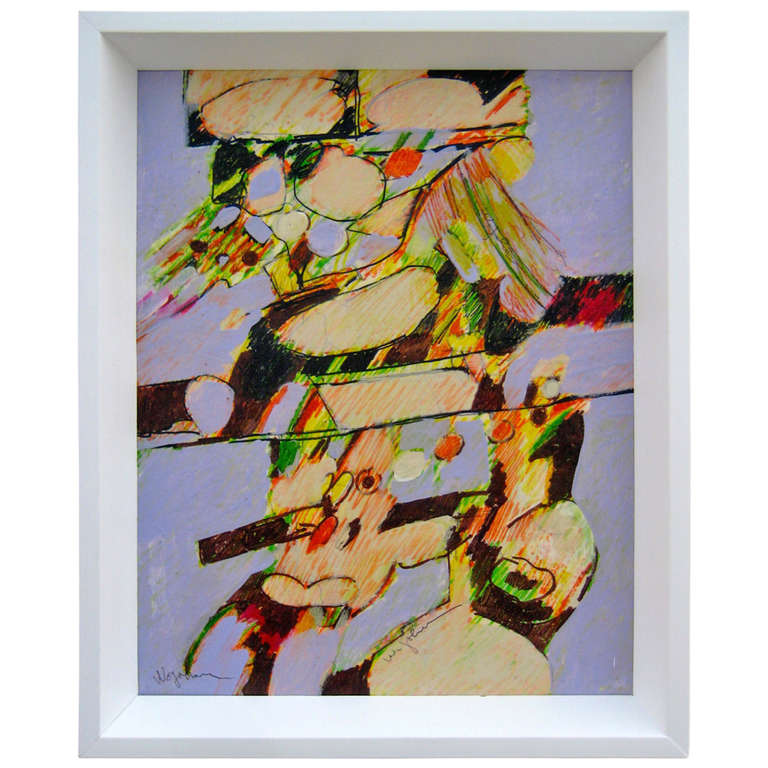 Original 1980's Ink and Acrylic Painting on Panel by American Artist ...