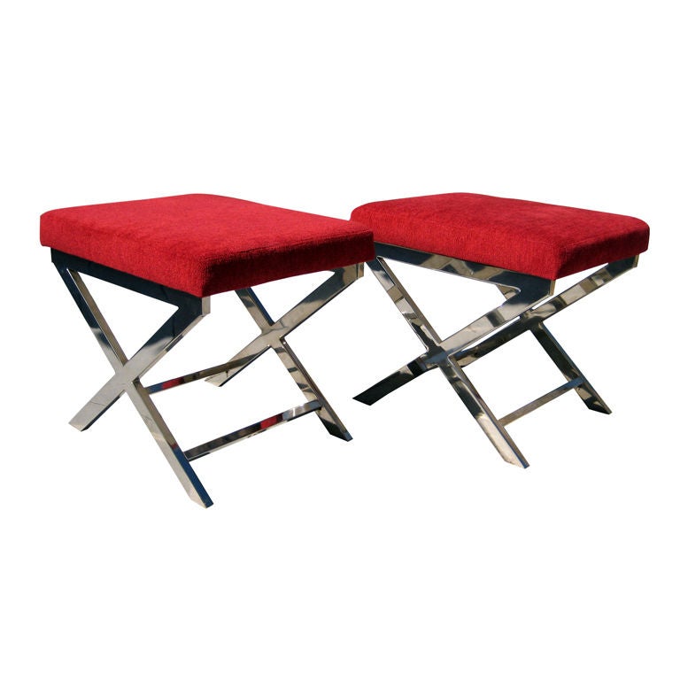 A pair of nickel plated "X" form benches by Charles Hollis Jones at 1stDibs
