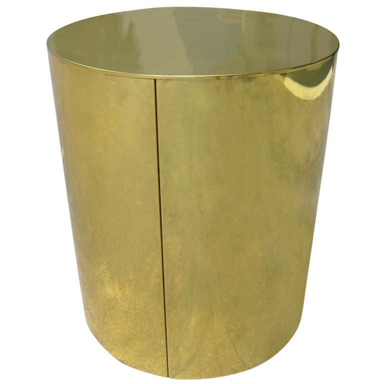 A Vintage Curtis Jere Brass Clad Drum Side Table C. 1970's at 1stDibs