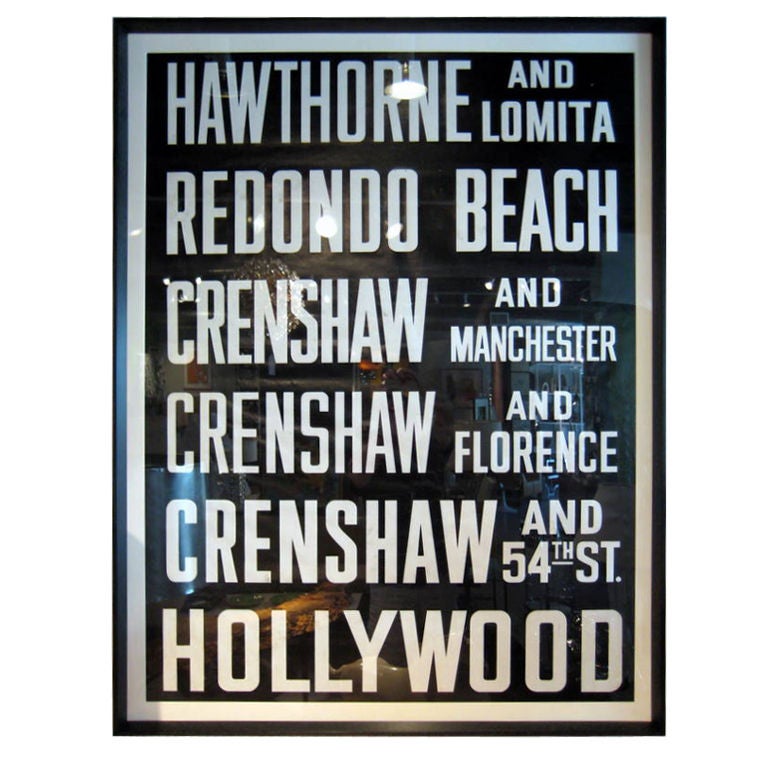 Hollywood / Crenshaw, A Vintage L.A. Streetcar Sign circa 1940's at 1stDibs
