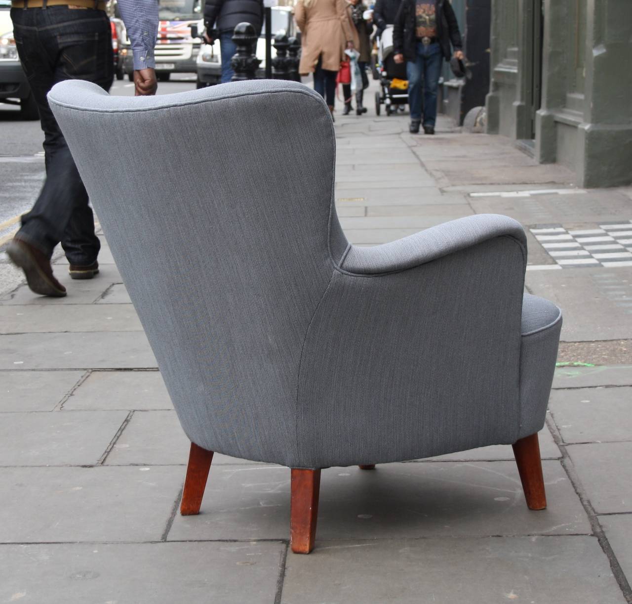 Beautiful Grey Small-Scale Wingback Armchair at 1stDibs