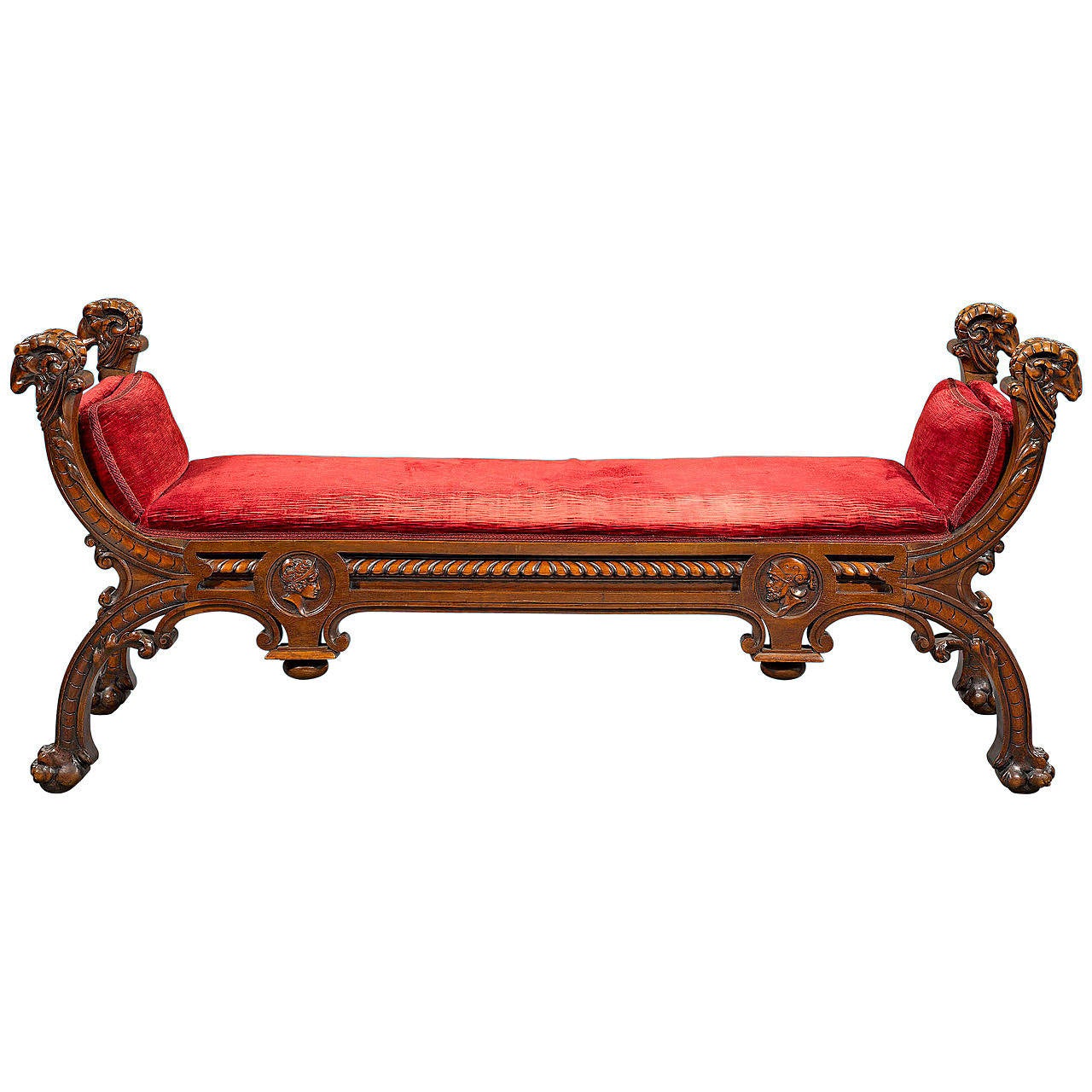 Italian Renaissance Revival Walnut Bench at 1stDibs