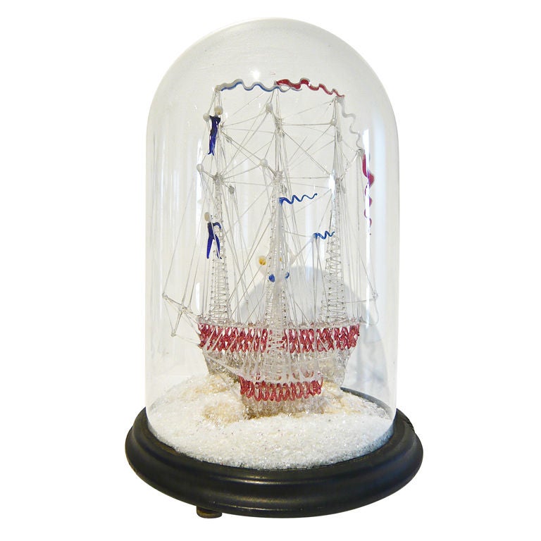English Victorian Handblown Glass Nautical Scene in Dome *SATURDAY SALE ...