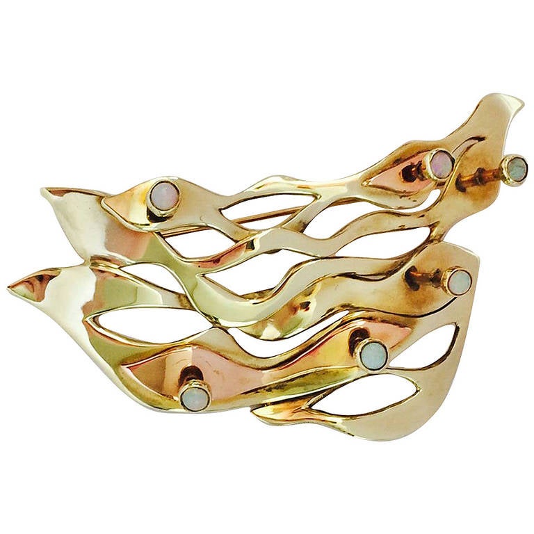 Art Smith Modernist Opal Gold Brooch at 1stDibs