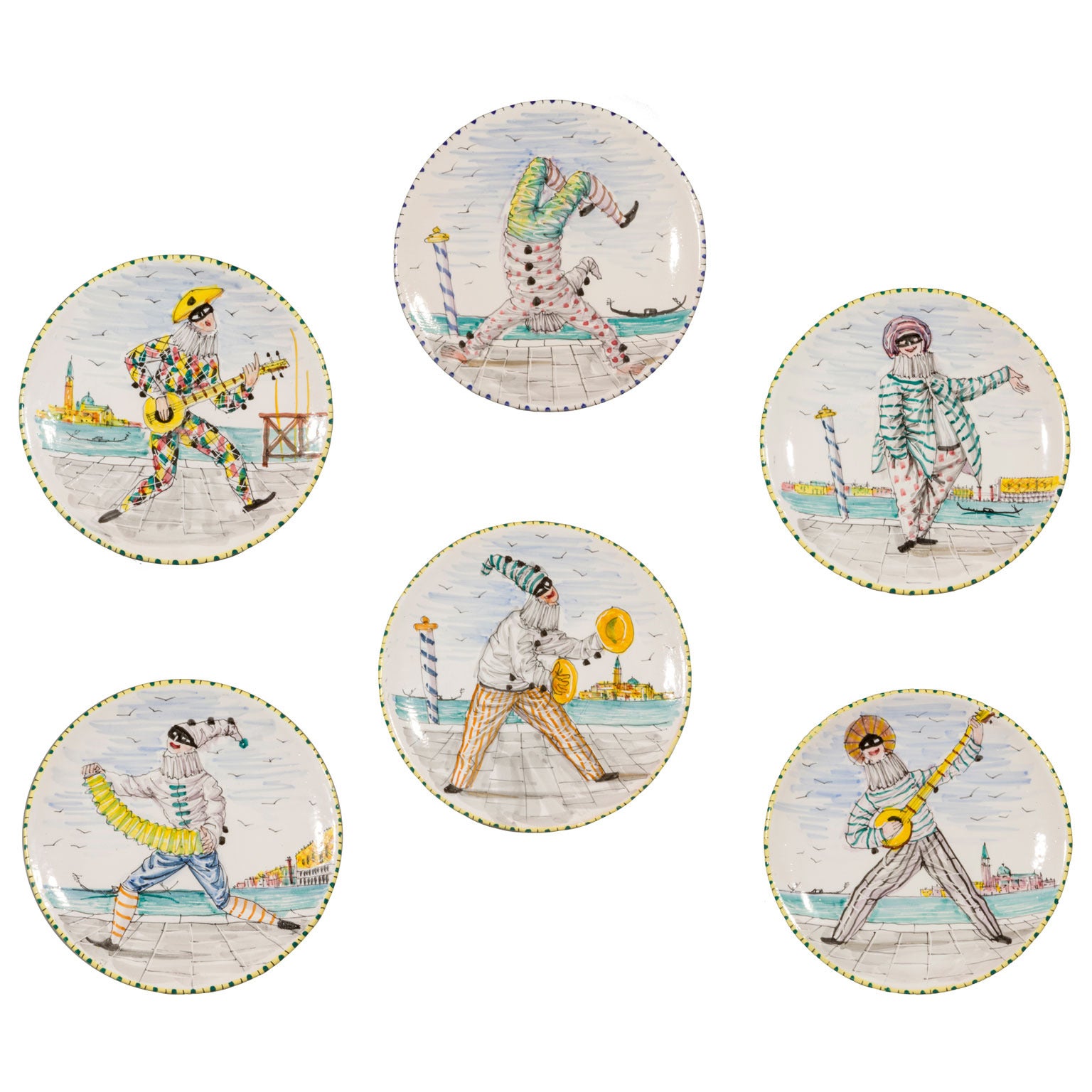 Collection of Six Whimsical Ceramic Plates by A. Rosa for San Polo For ...