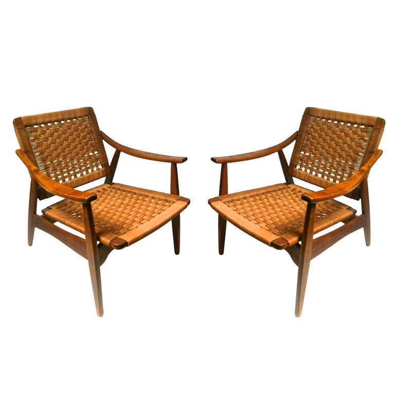 Superb Danish Pair Of Woven Rope Chairs With Reclining Back at 1stDibs