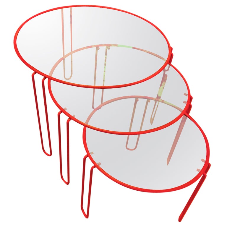 In The Style Of Jean Royere Witty 1950s Red Metal Nesting Tables at 1stDibs
