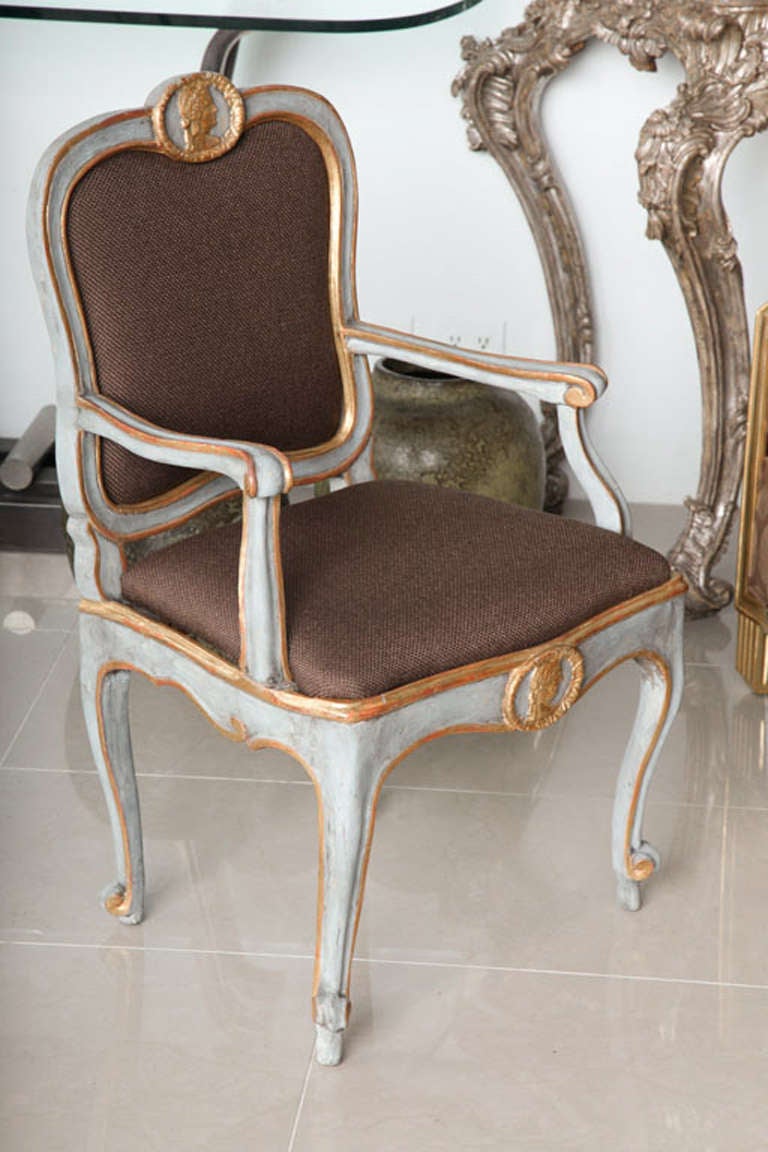 Pair of Italian Late Rococo Blue Painted, Parcel-Gilt Armchair For Sale ...