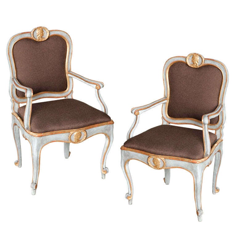 Pair of Italian Late Rococo Blue Painted, Parcel-Gilt Armchair For Sale ...
