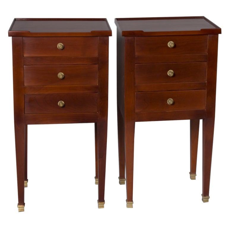 Pair of French Walnut Three Drawer Side Tables at 1stDibs