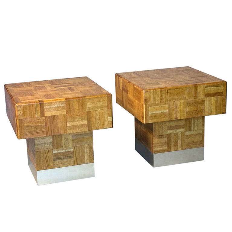 Pair of Blocky Patchwork End Tables at 1stDibs
