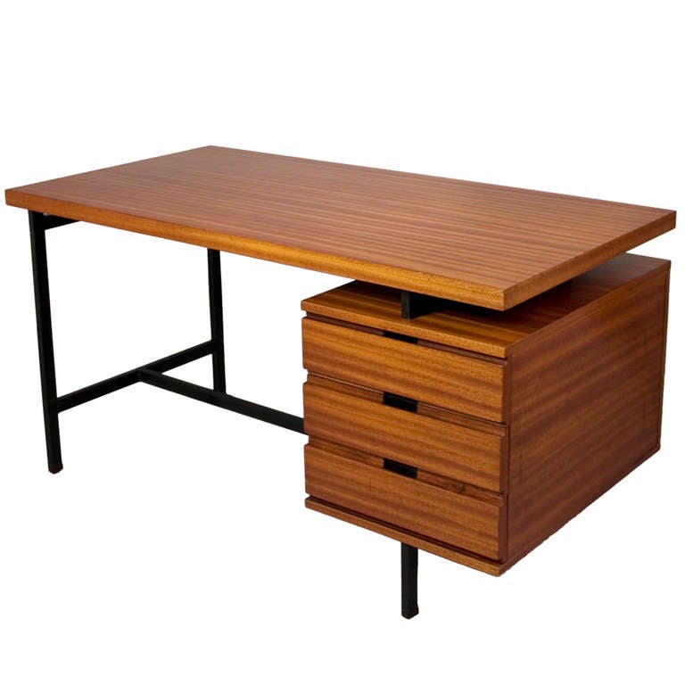 Acajou Three Drawer Desk by Pierre Guariche for Minvielle at 1stDibs