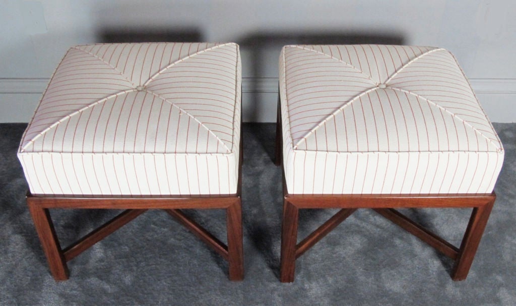 Pair of Mid Century X-Base Stools or Ottomans For Sale at 1stDibs