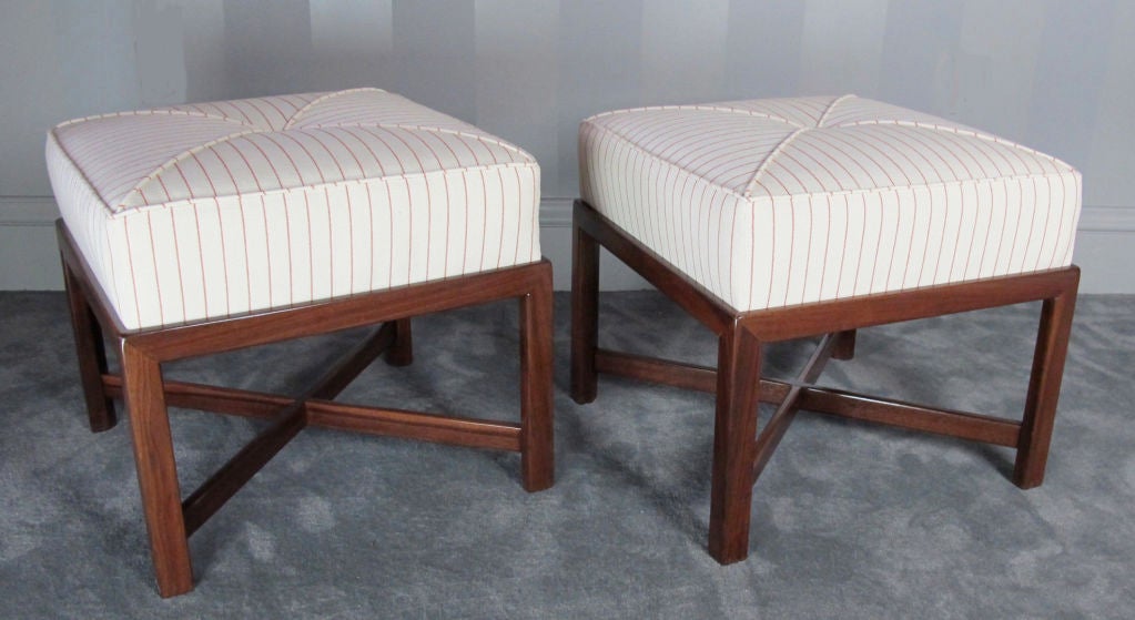 Pair of Mid Century X-Base Stools or Ottomans For Sale at 1stDibs