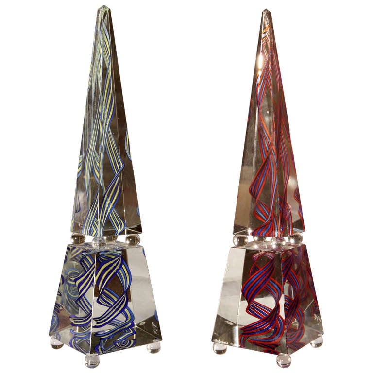 Amusing Pair of Obelisks in Murano Glass signed A.Dona at 1stDibs