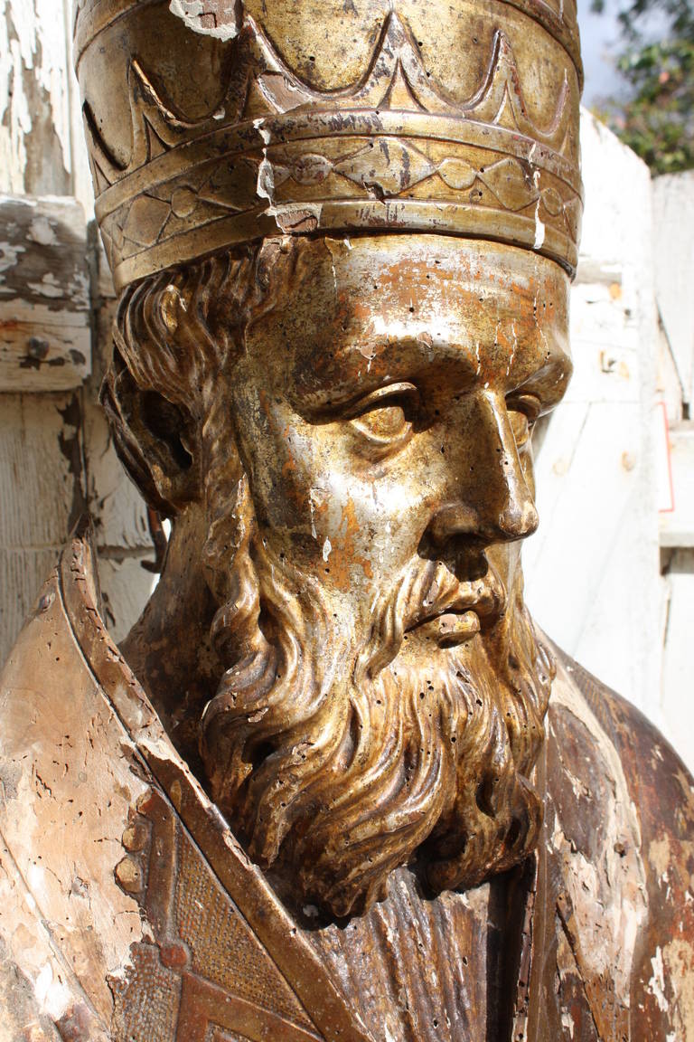 18th Century Gilded Italian Statue of a Pope Wearing his Papal Tiara at ...