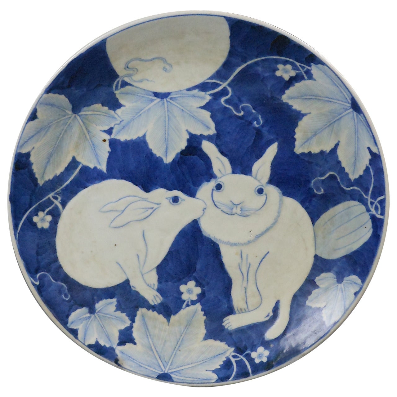 Japanese Ceramic Plate with Rabbits under the Full Moon For Sale at ...