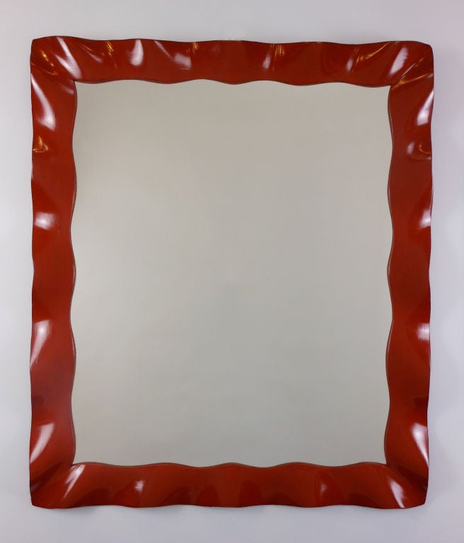 A French Red Lacquer Wave Molded Mirror at 1stDibs