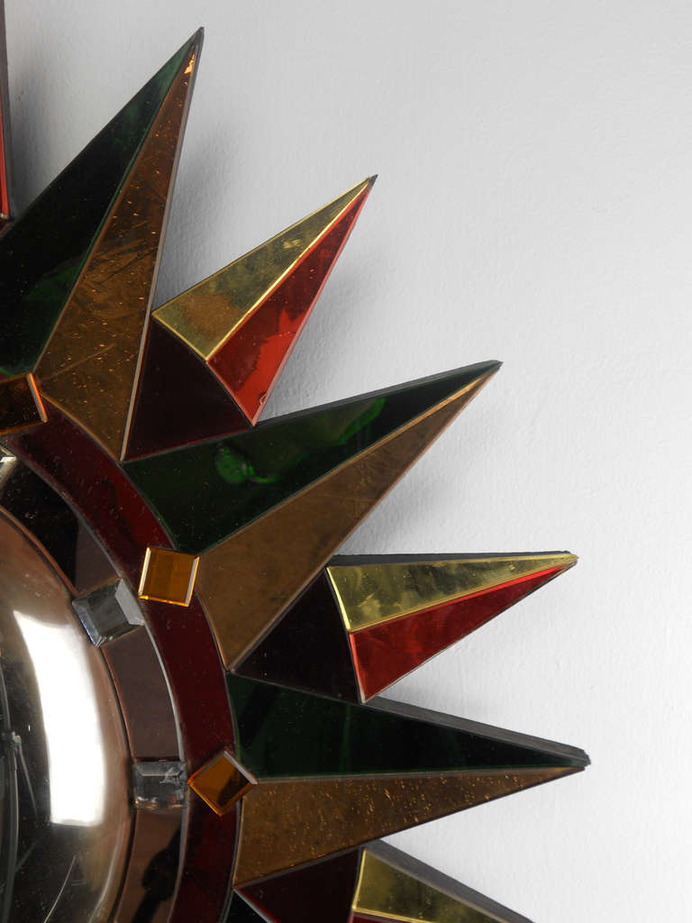 French Modern Oval Polychrome Sunburst Mirror For Sale at 1stDibs