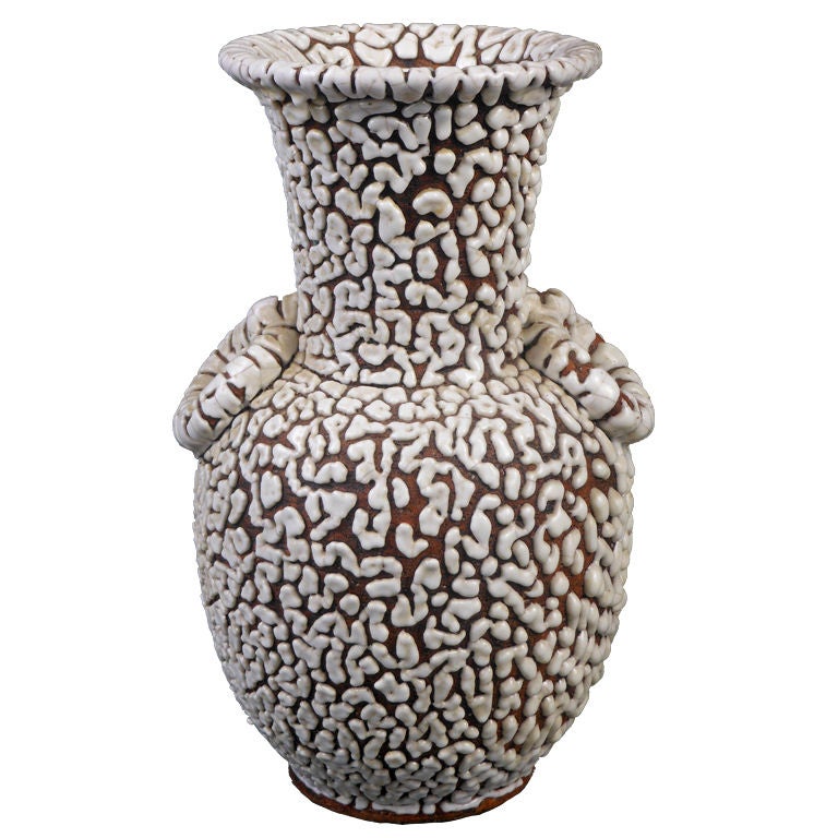 A Japanese Vermiculated White Glazed Ceramic Ko Vase at 1stDibs