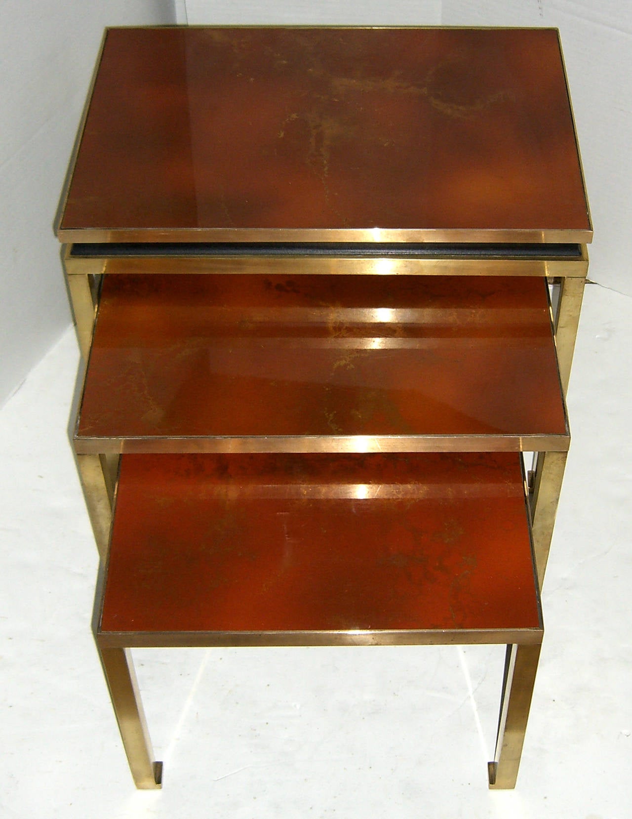 Set of Brass Nesting Tables by Guy Lefevre for Maison Jansen at 1stDibs