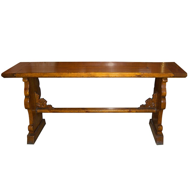 Ornate English Carved Wood Trestle Table at 1stDibs
