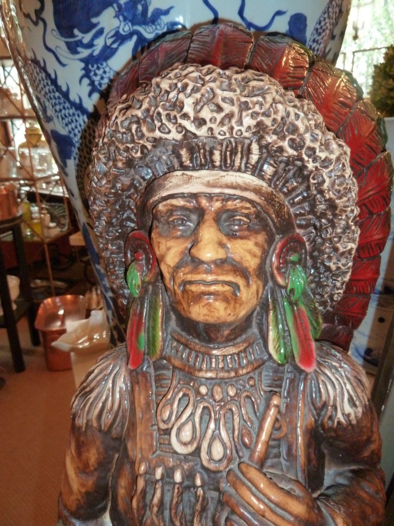 Vintage Glazed Ceramic Indian Chief Cigar Store Display at 1stDibs ...
