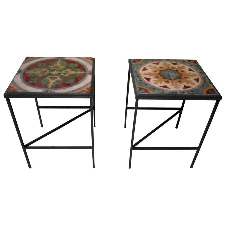 Pair of unique italian tile tables at 1stDibs