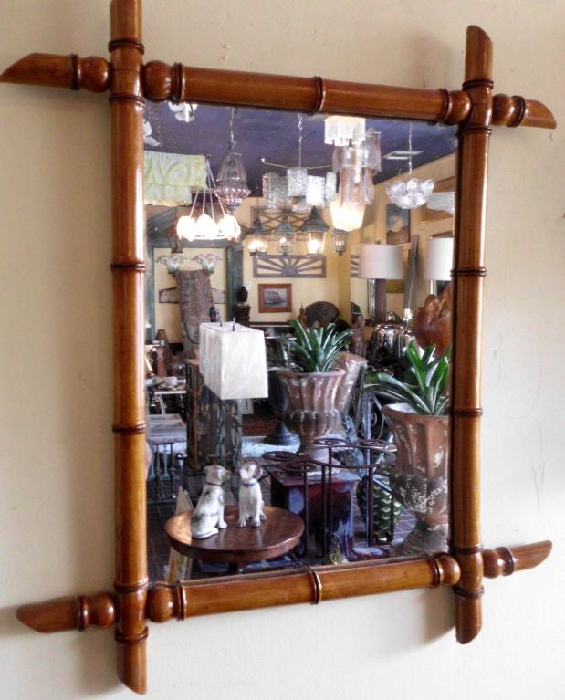 Beautiful Antique Bamboo Mirror at 1stDibs