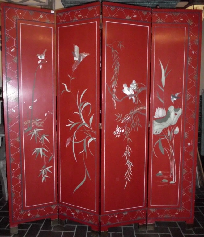 Beautiful Double Sided Chinese Lacquered Screen at 1stDibs