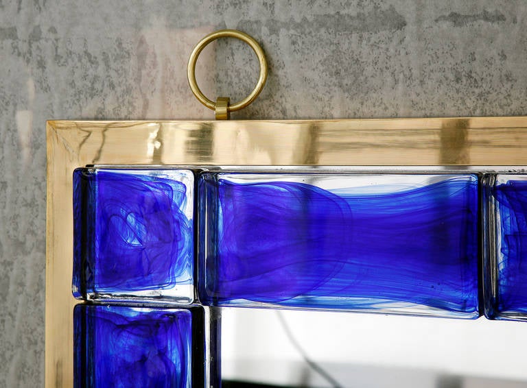 Blue Glass Mirror by Andre Hayat For Sale at 1stDibs | blue glass mirrors