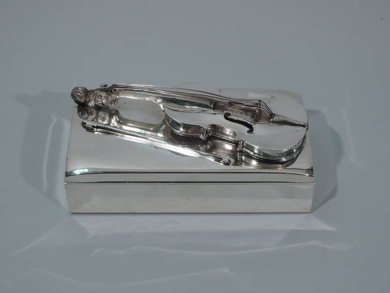 American Sterling Silver Jewelry Box with Violin, circa 1940 at 1stDibs