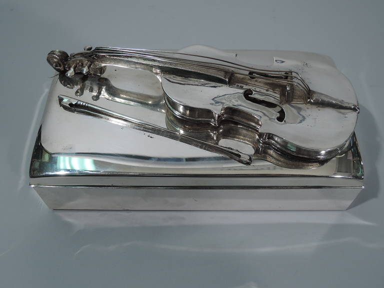 American Sterling Silver Jewelry Box with Violin, circa 1940 at 1stDibs