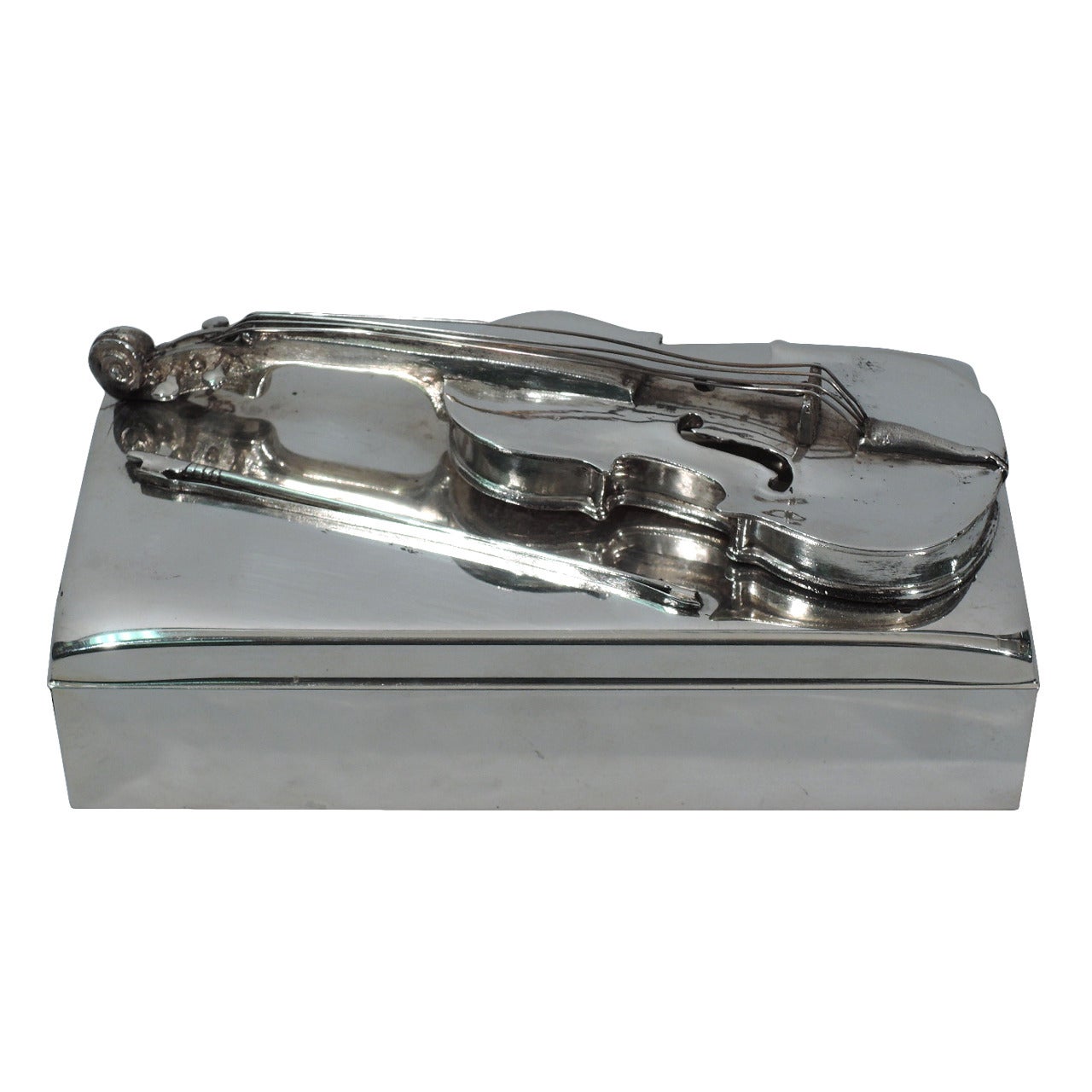 American Sterling Silver Jewelry Box with Violin, circa 1940 at 1stDibs