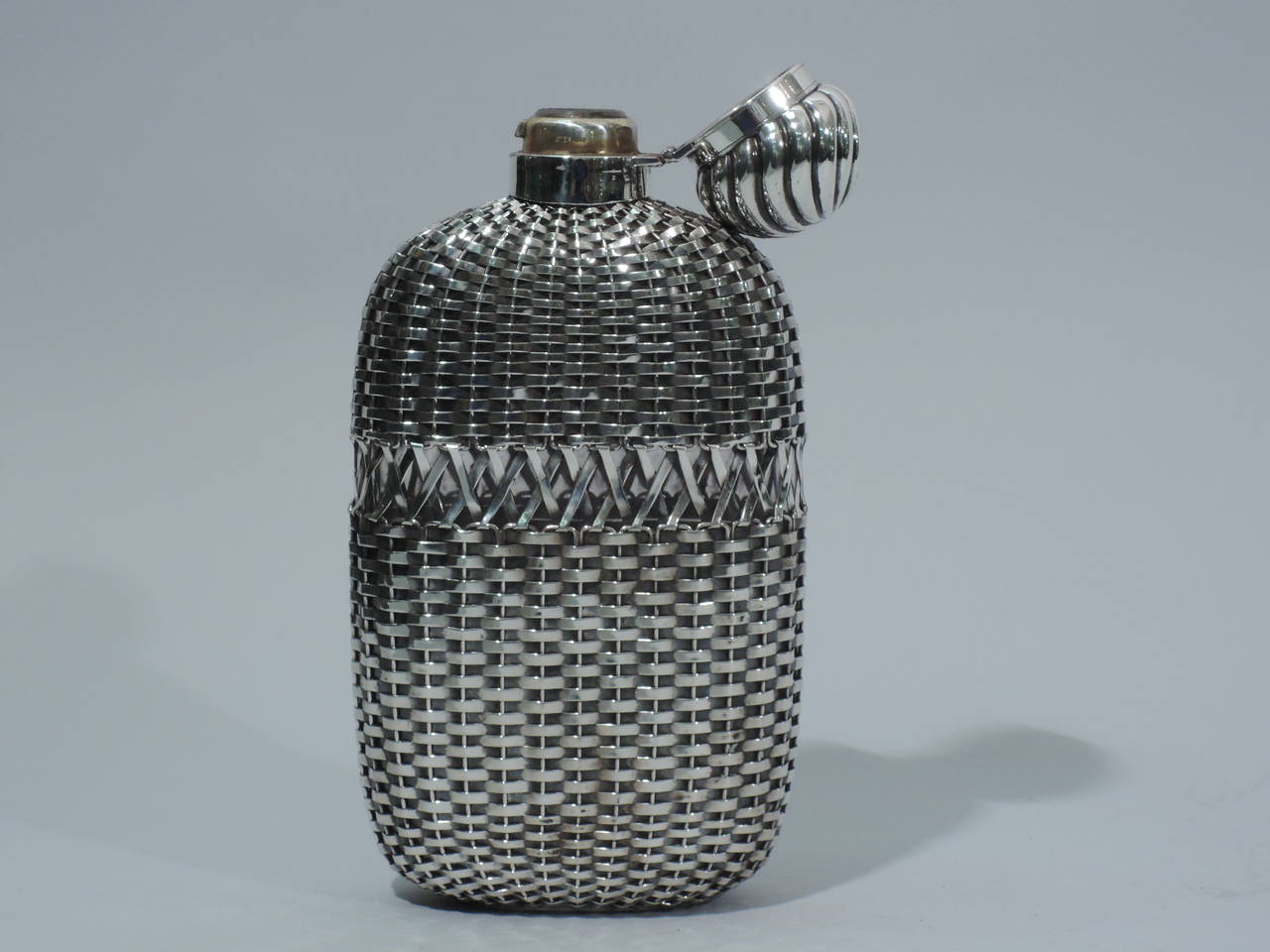 Large and Witty Flask with Silver Basket Weave Overlay by Gorham, 1892 ...