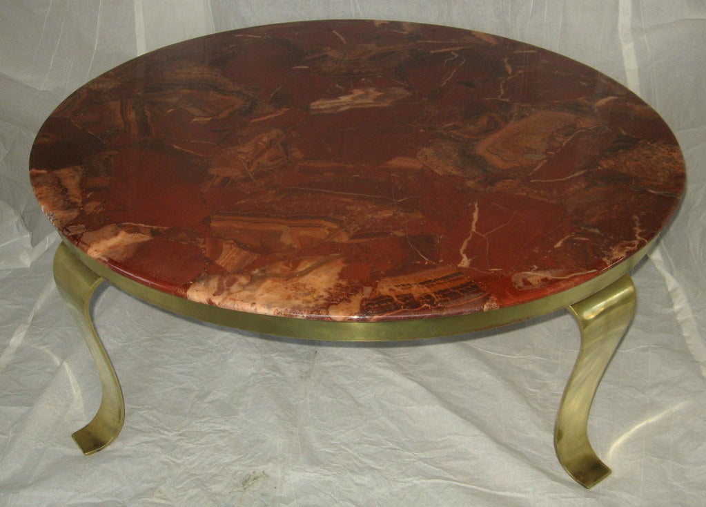 Muller Red Onyx Cocktail Table Polished Brass Base Mexico 1960's For ...