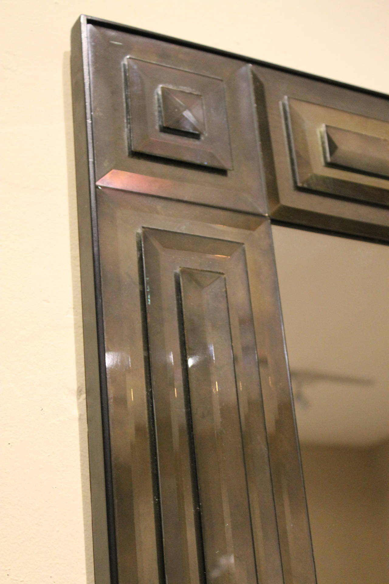 Mid Century Smoked Mirror With Layered and Beveled Frame at 1stDibs