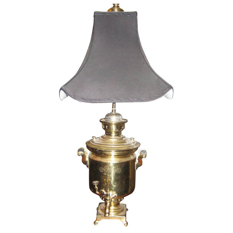 Antique Russian Brass Samovar, Mounted as a Lamp For Sale at 1stDibs
