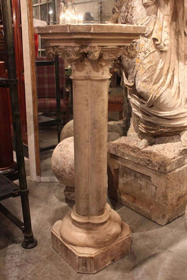 Italian Plaster Pedestal with Carved Accents at 1stDibs