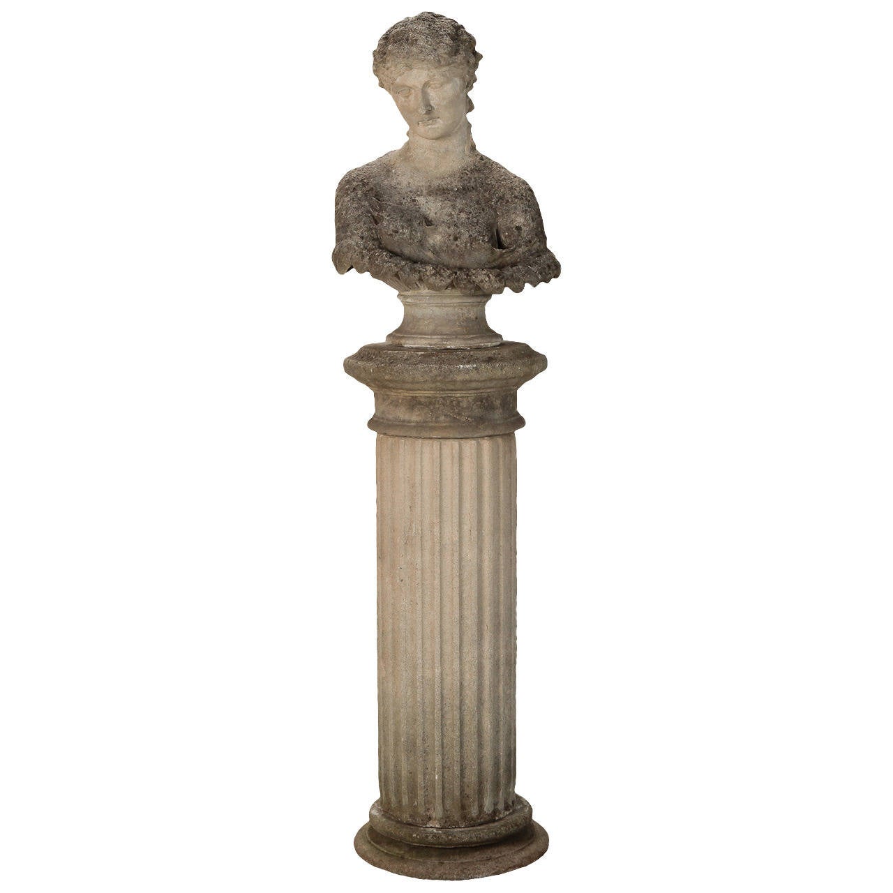 Stone Garden Bust of Greek Goddess On Stand at 1stDibs