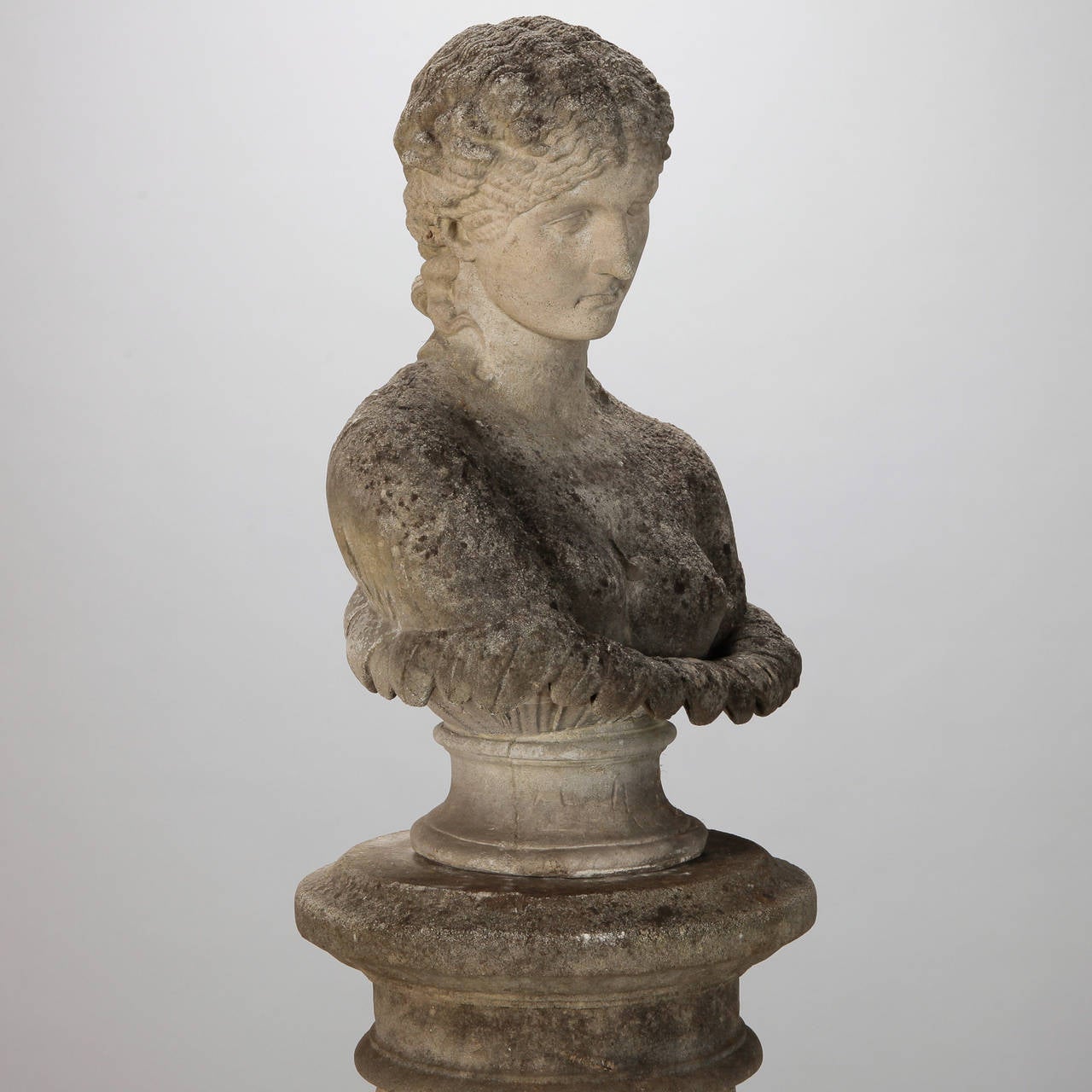 Stone Garden Bust of Greek Goddess On Stand at 1stDibs