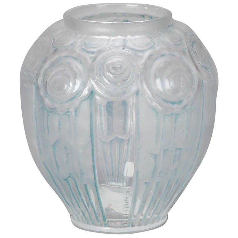 French Pale Blue Glass Art Deco Vase at 1stDibs